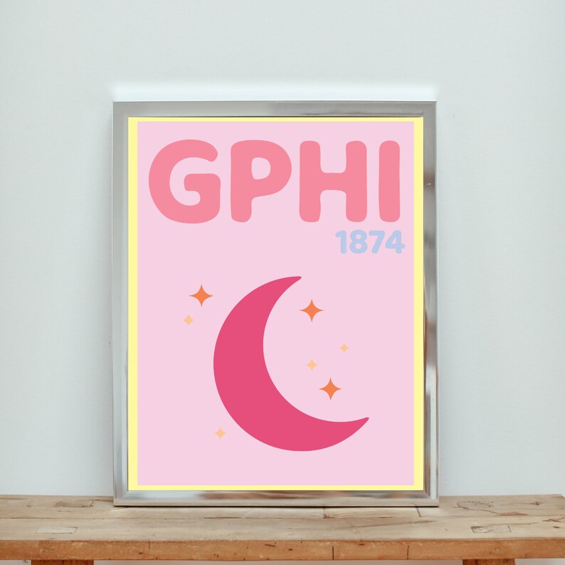 Gamma Phi Beta Gphi Sorority Crescent Moon Poster Digital Etsy