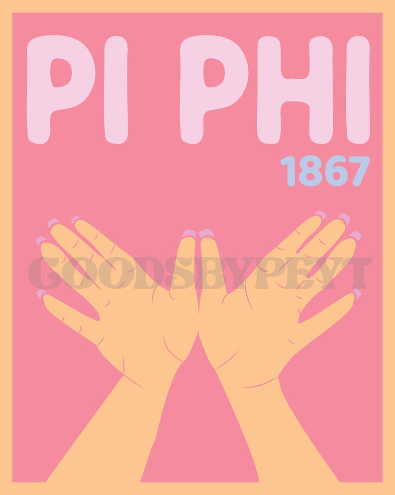 Pi Beta Phi Sorority Hand Sign Poster In Pink Digital File Etsy
