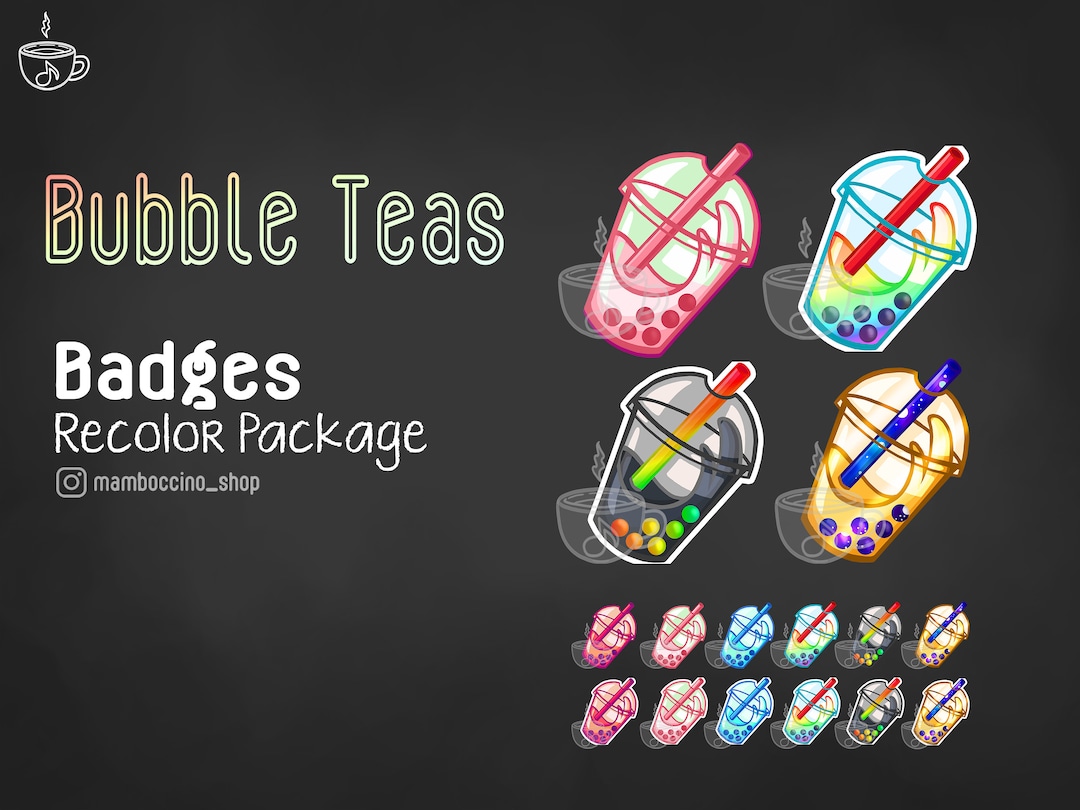 Bubble Teas Badges | Recolor Pack | 6 Sub/bit Streaming Badges for ...