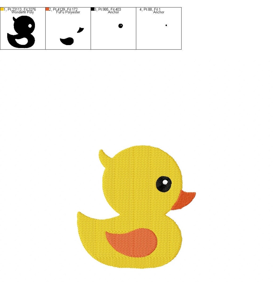 Duck Embroidery Design 5 Sizes , File Formats in Pes, Dst, Jef, Xxx ...