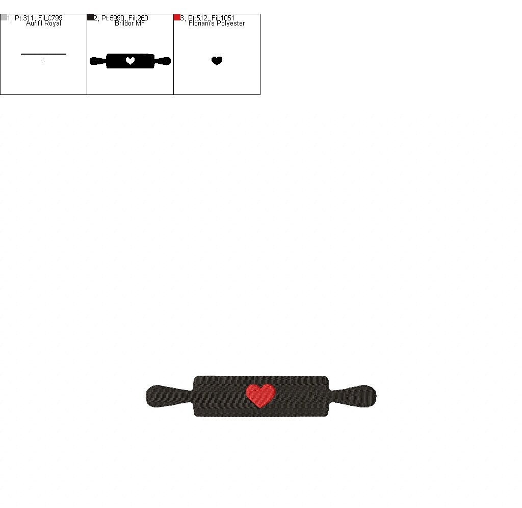 Rolling Pin With Heart Embroidery Design 5 Sizes , File Formats in Pes ...