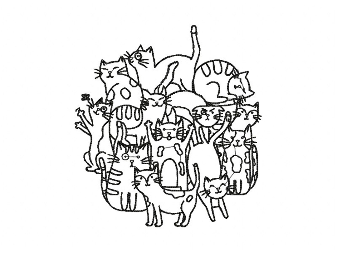 Cats Line Machine Embroidery Design,, 3 Sizes, Instant Download - Etsy