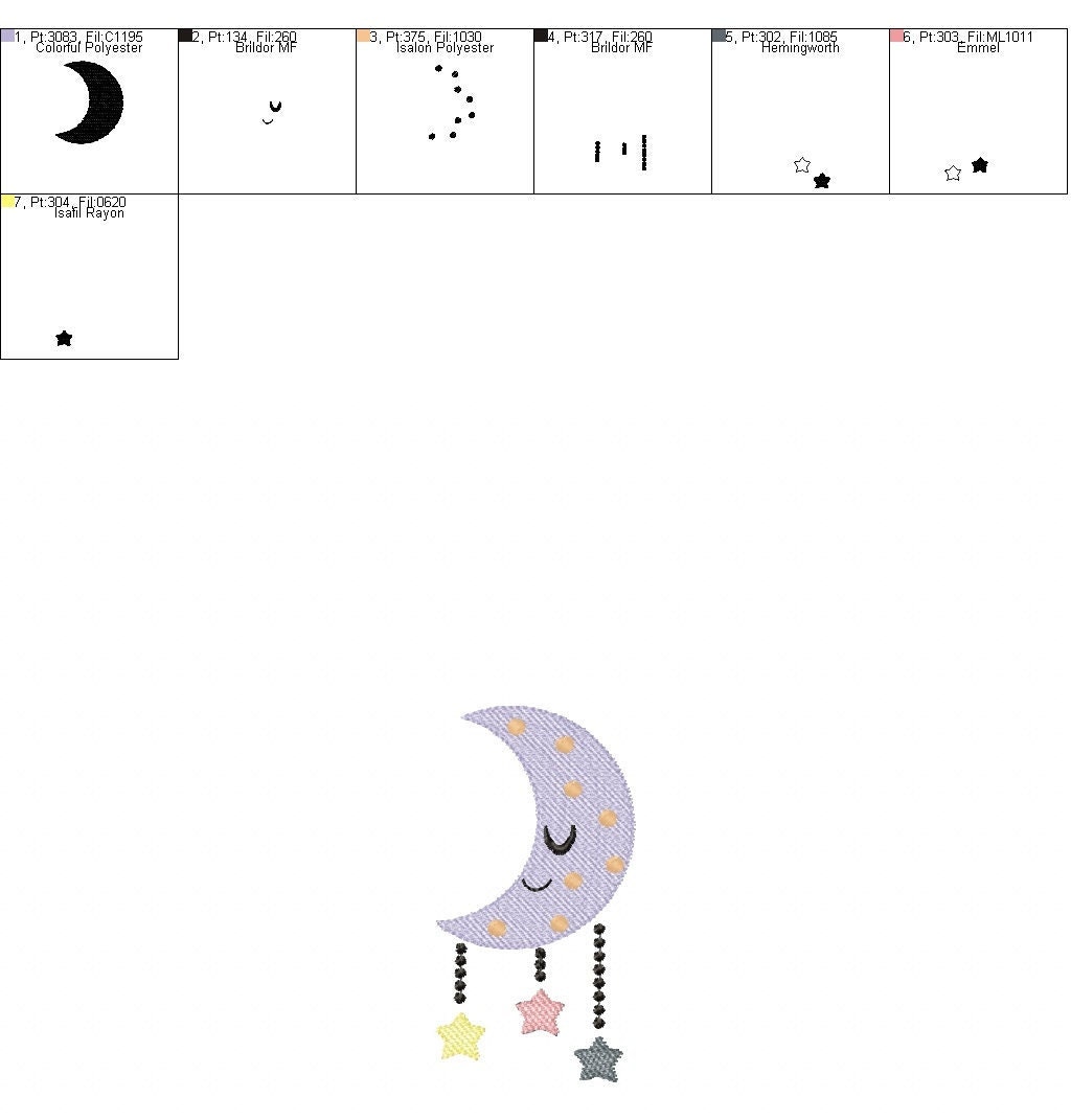 Smiley Face Moon With Stars Machine Embroidery Design 4 Sizes, File ...