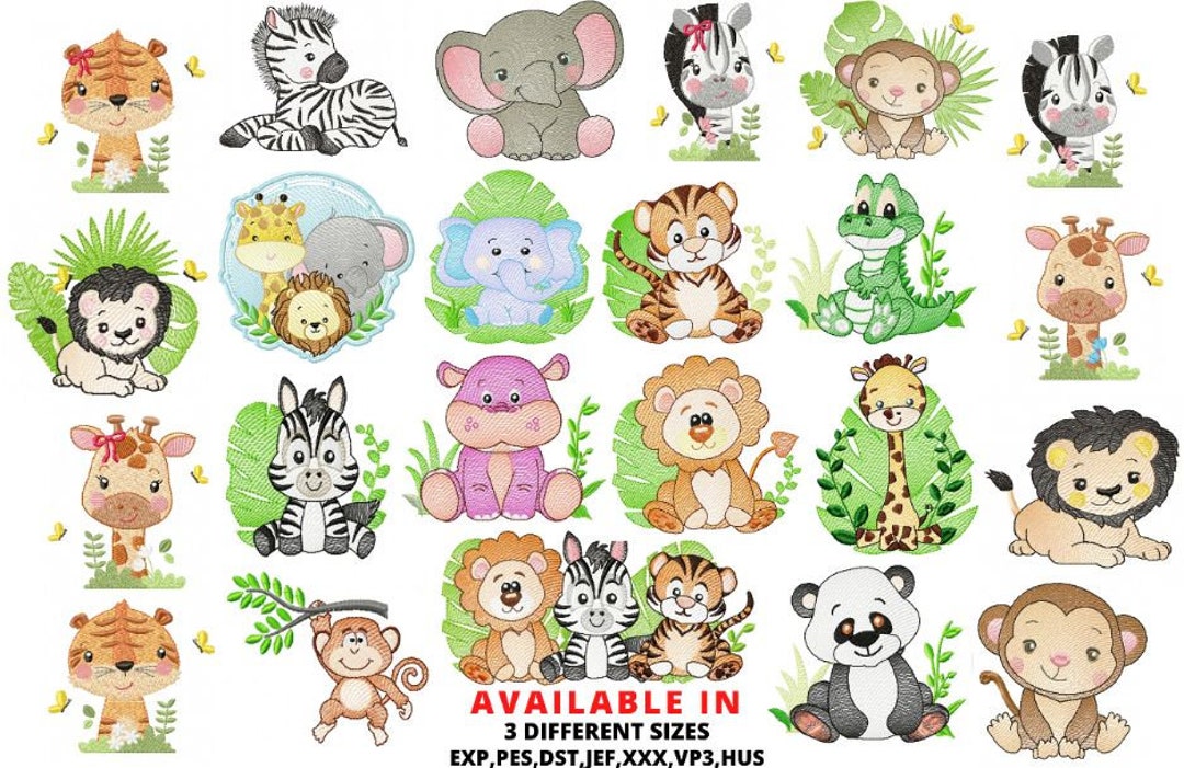 20 Safari Animals Embroidery Designs 3 Sizes, Baby Embroidery, Baby ...