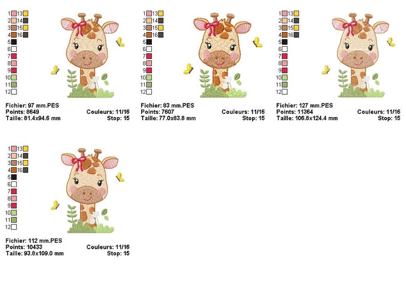 Giraffe Girl Embroidery Design 4 Sizes , File Formats in Pes, Dst, Jef ...