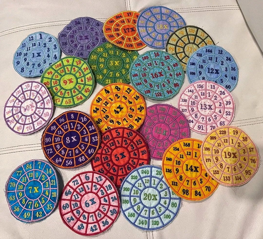 Maths Multiplication Wheel Embroidery Design 1- 20 Circle Times Tables ...