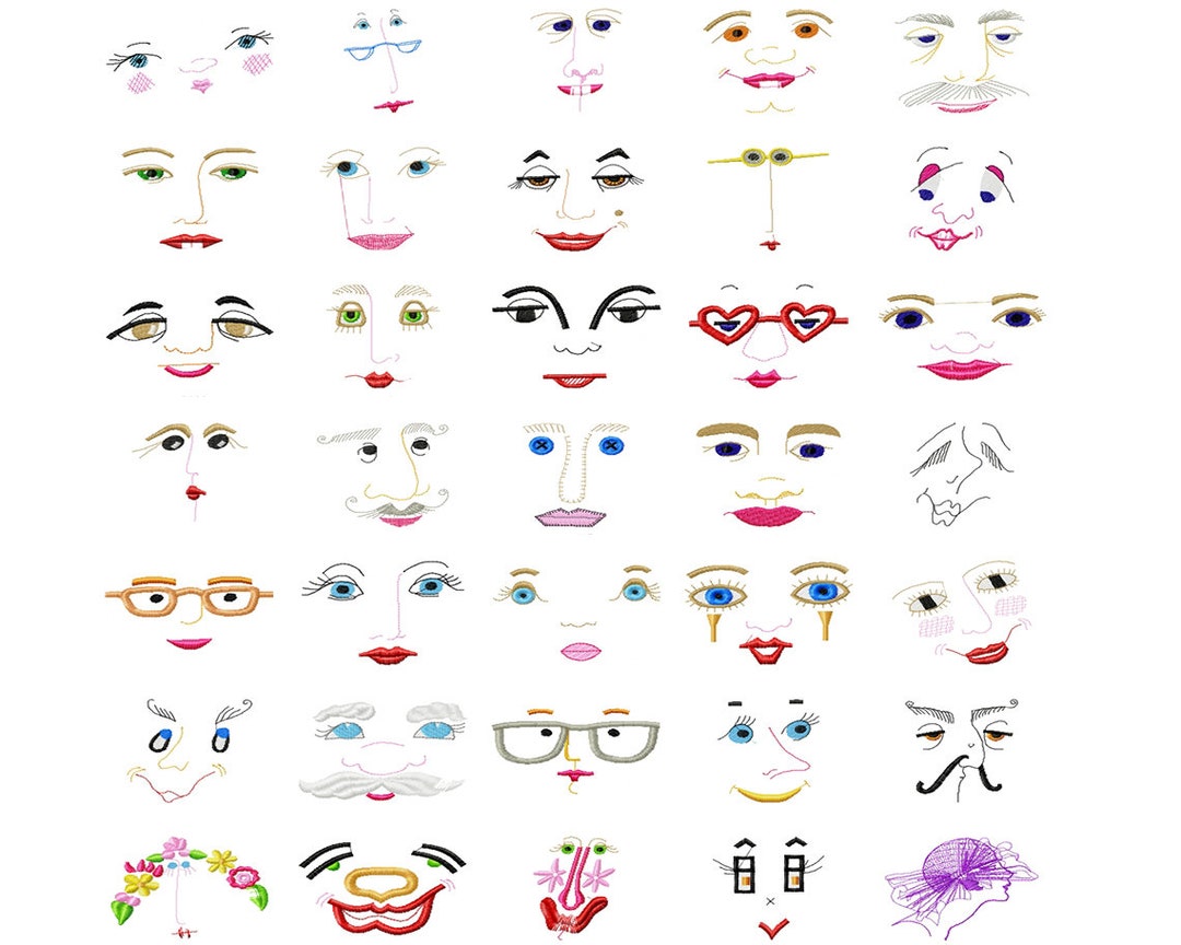 Faces Bundle Machine Embroidery Design 4 X 4 Hoop Sizes, File Formats ...