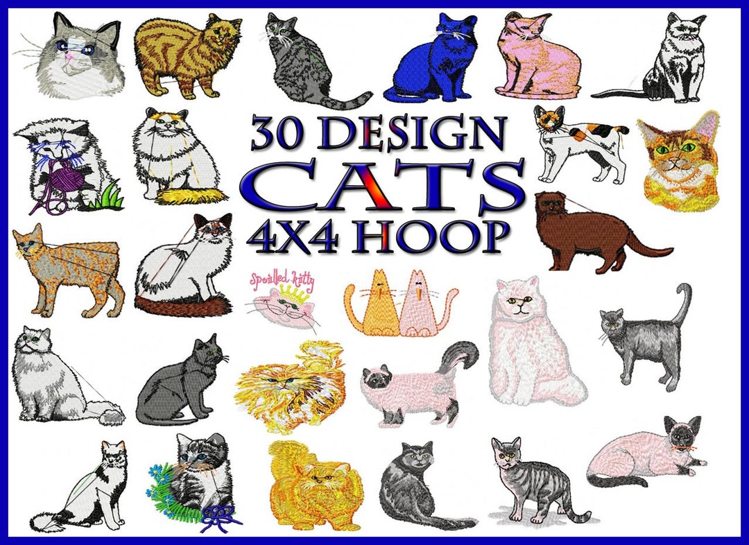 30 Cats Bundle V2 Machine Embroidery Design 4 X 4 Hoop Sizes, File ...