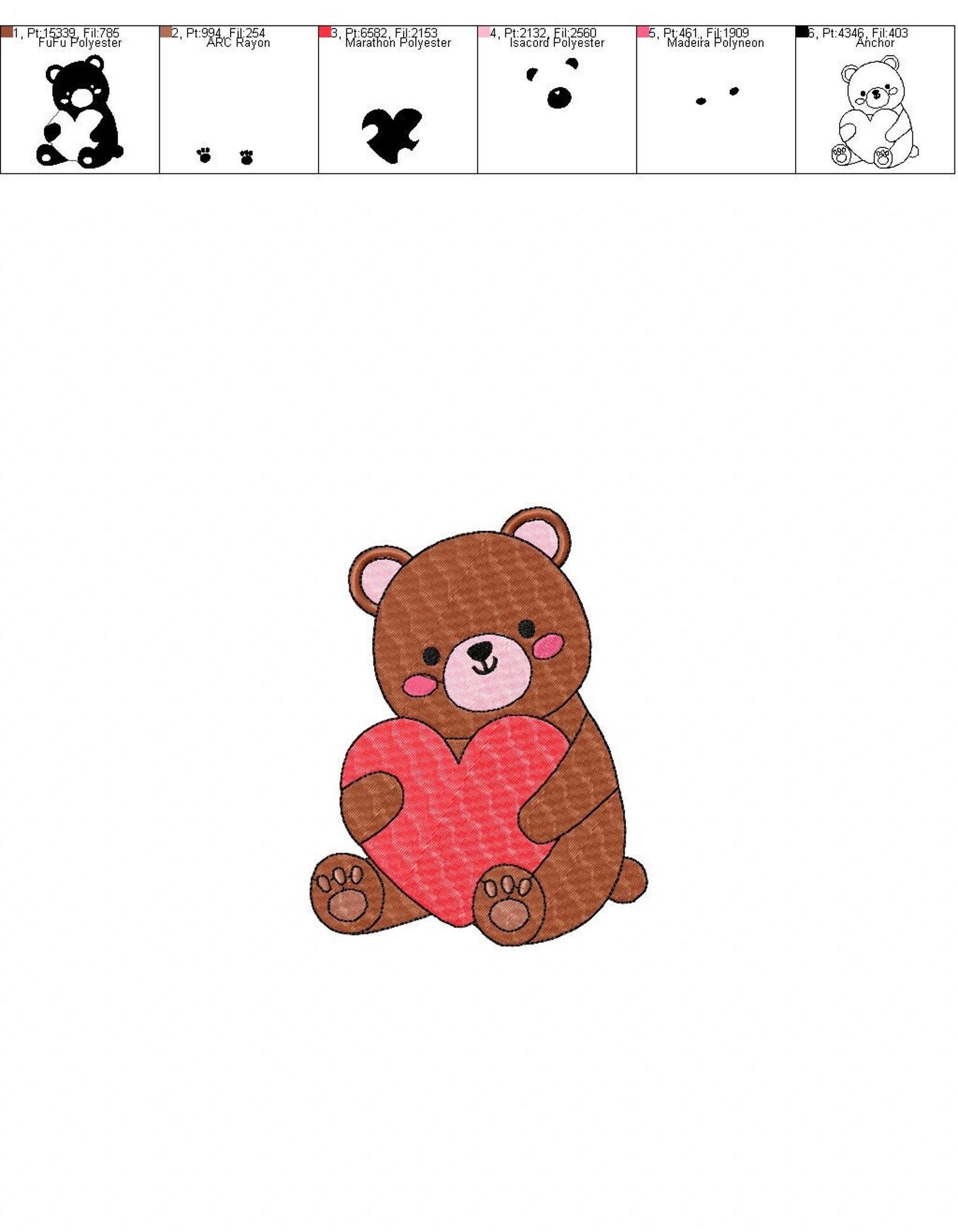 Love Bear Valentine Embroidery Design, Digitized Design Filled in ...