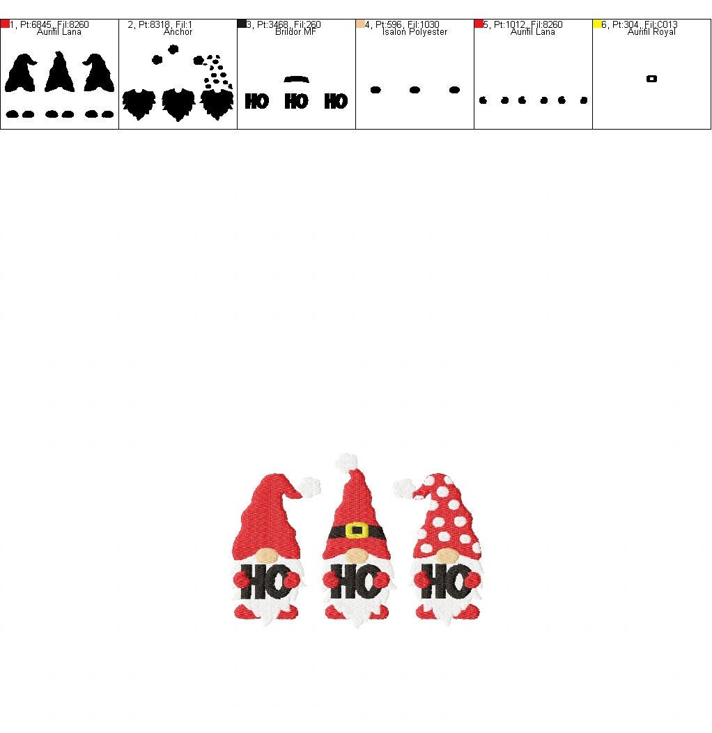 Ho Ho Ho Gnome Embroidery Design 5 Sizes , File Formats in Pes, Dst ...