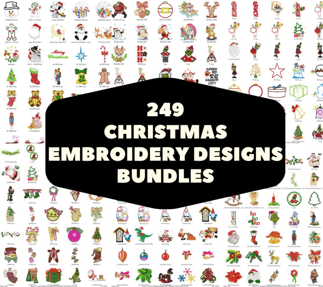 249 Christmas Embroidery Designs Bundle, Various Hoop Sizes , File ...