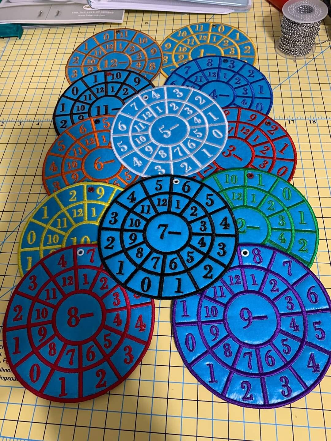 Maths Minus Wheels Embroidery Design 1-12 Circle Charts Montessori ...