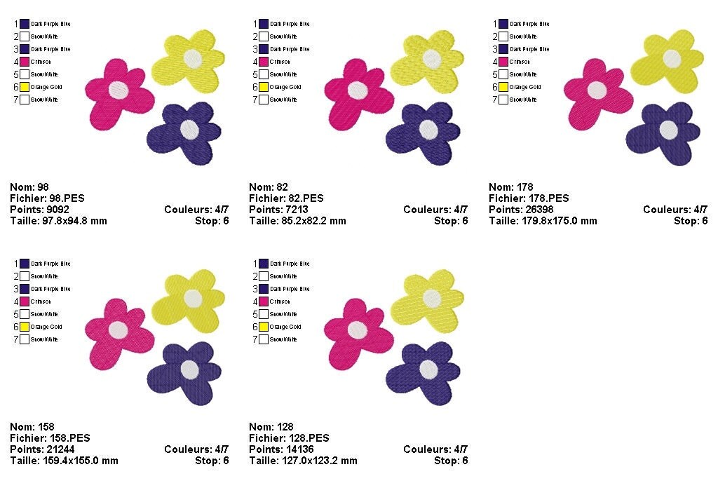 Daisy Flower Embroidery Design 5 Sizes, File Formats in Pes, Dst, Jef ...