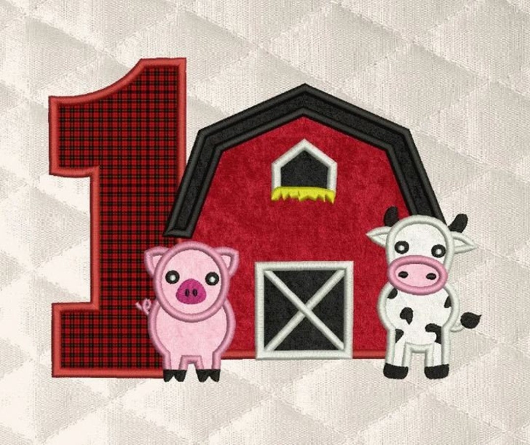 Barn Animals Birthday Number 1 Applique Machine Embroidery Design ...