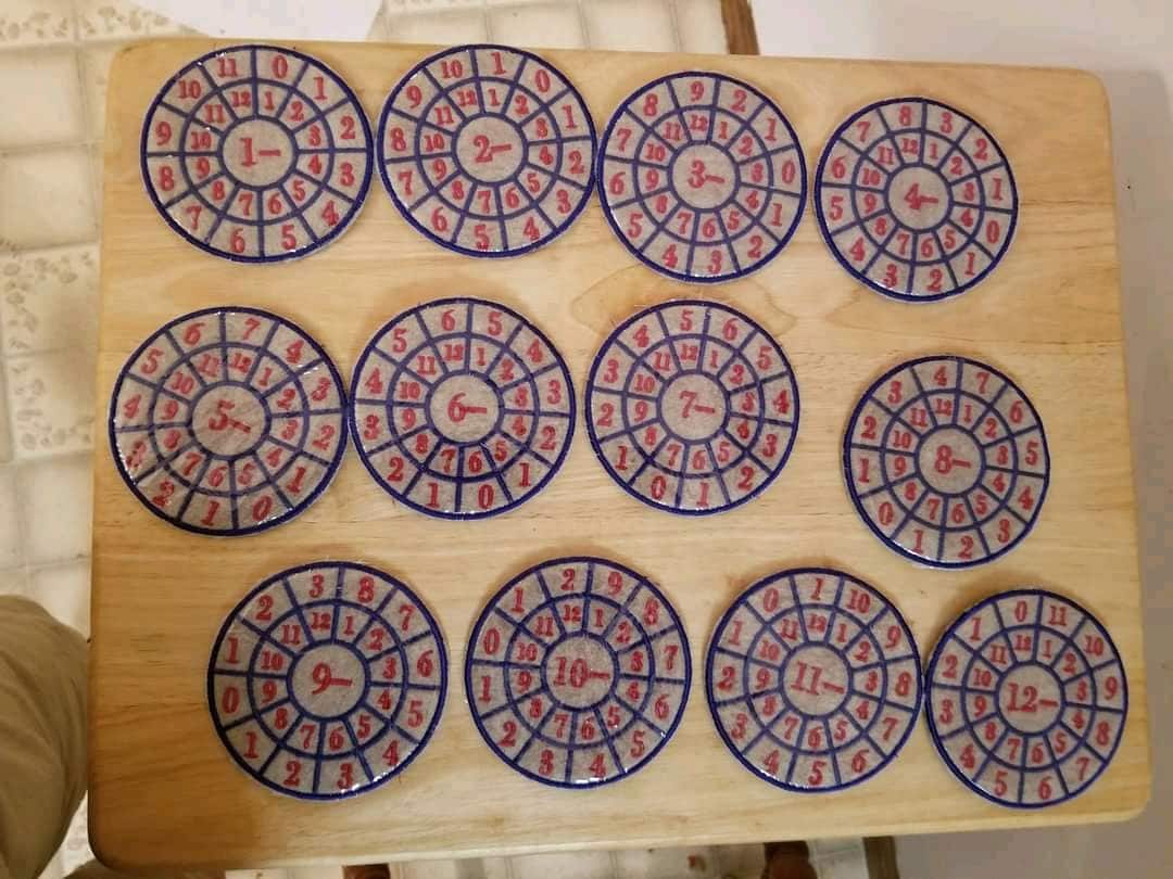 Maths Minus Wheels Embroidery Design 1-12 Circle Charts Montessori ...