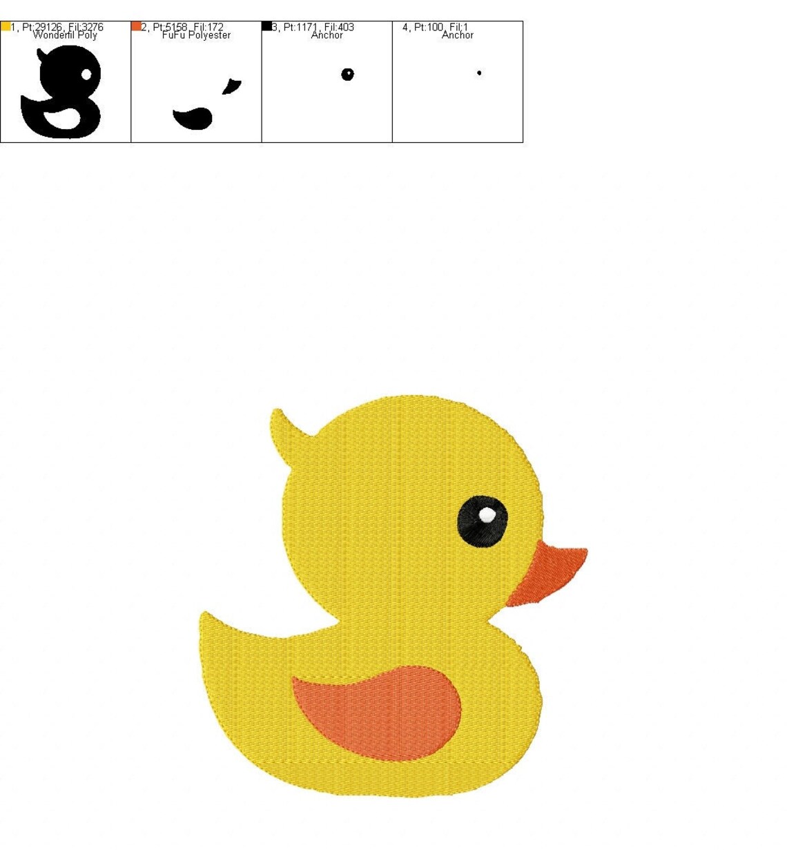 Duck Embroidery Design 5 Sizes , File Formats in Pes, Dst, Jef, Xxx ...