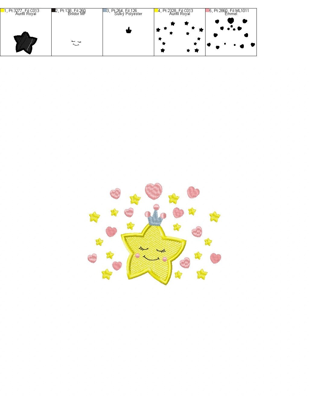 Queen Star With Hearts Embroidery Designs File Formats in Pes, Dst, Jef ...