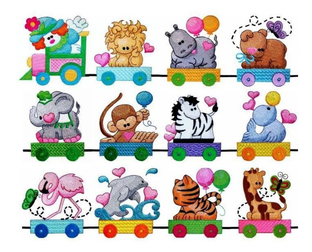 Animal Train Machine Embroidery Design 4 X 4 Hoop Sizes, File Formats ...