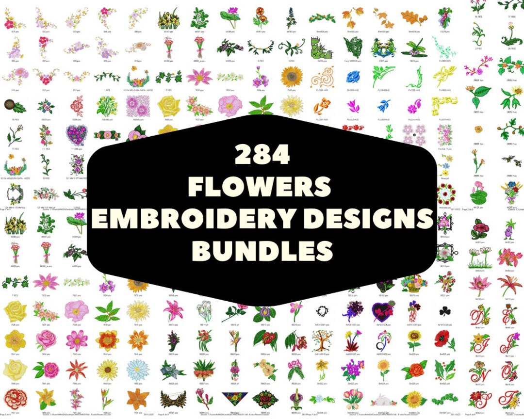 284 Flowers Embroidery Designs Bundle, Various Hoop Sizes , File ...