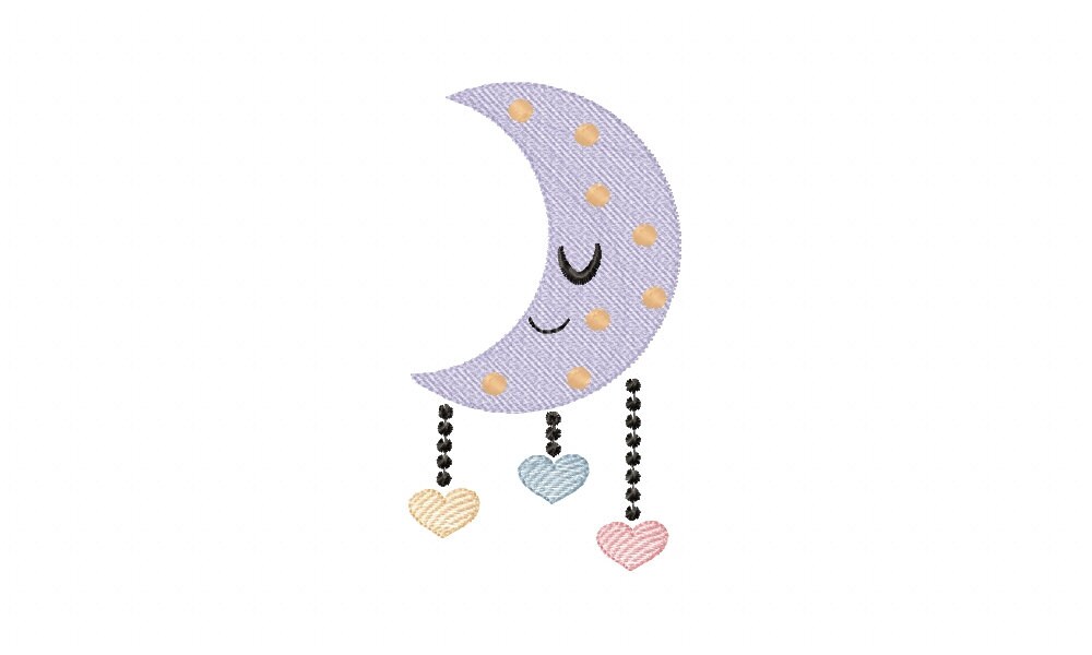 Smiley Face Moon With Hearts Machine Embroidery Design 4 - Etsy