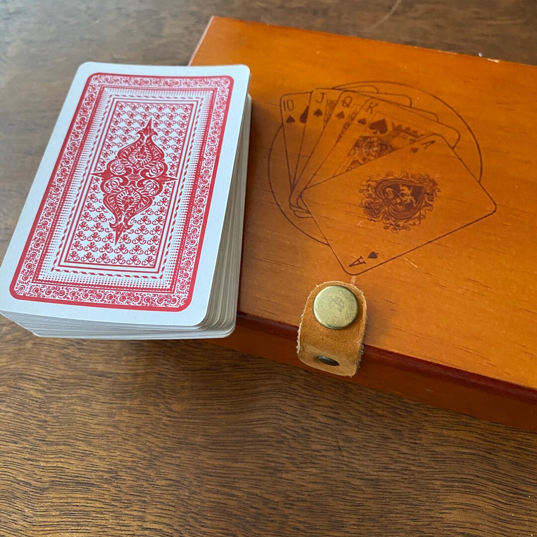 Vintage Wood Box for Playing Cards Hinged Poker Card Deck Storage - Etsy