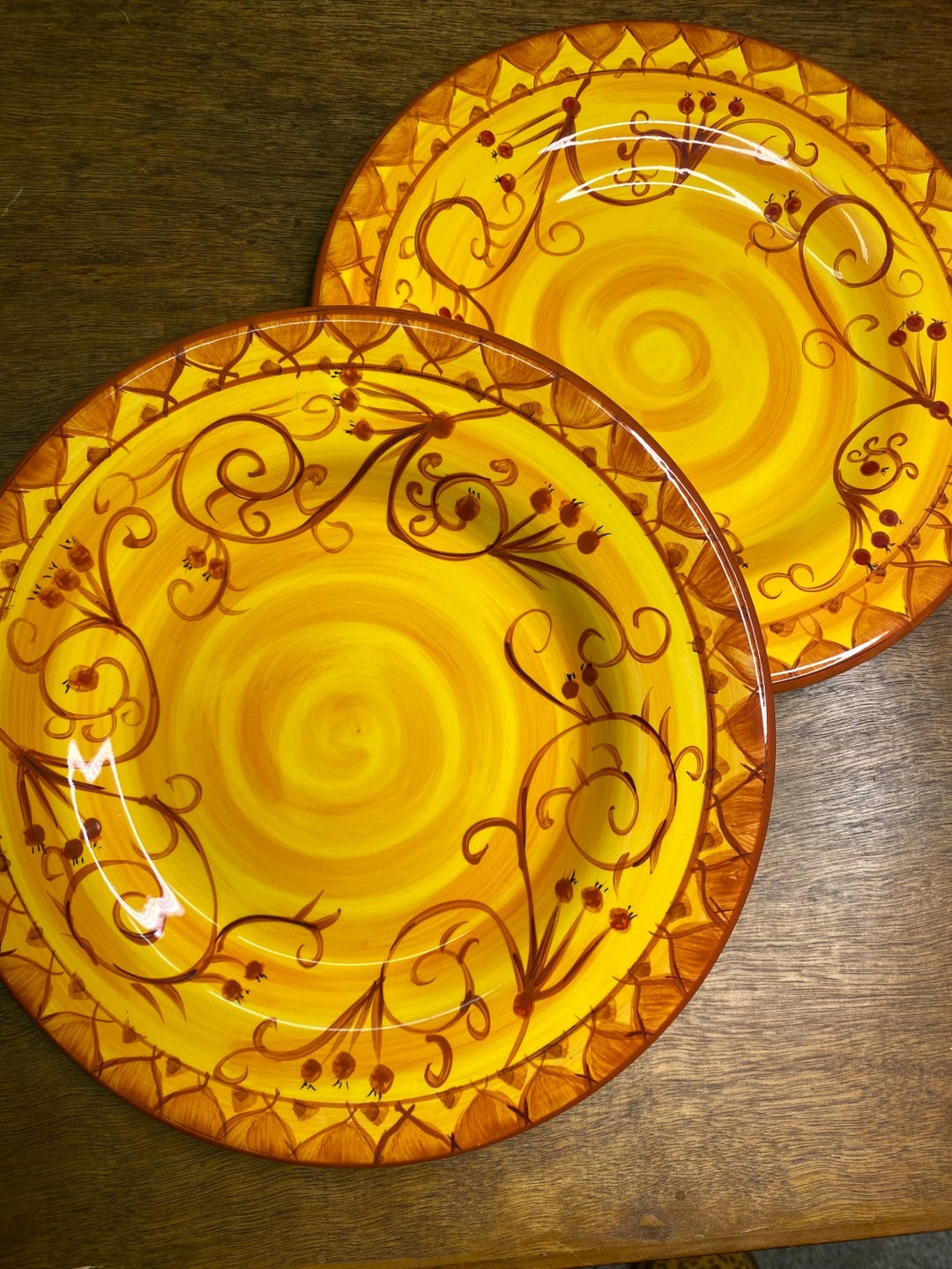 Pier 1 Plates Orange Earthenware Karistan Pattern Hand Painted Dinner ...