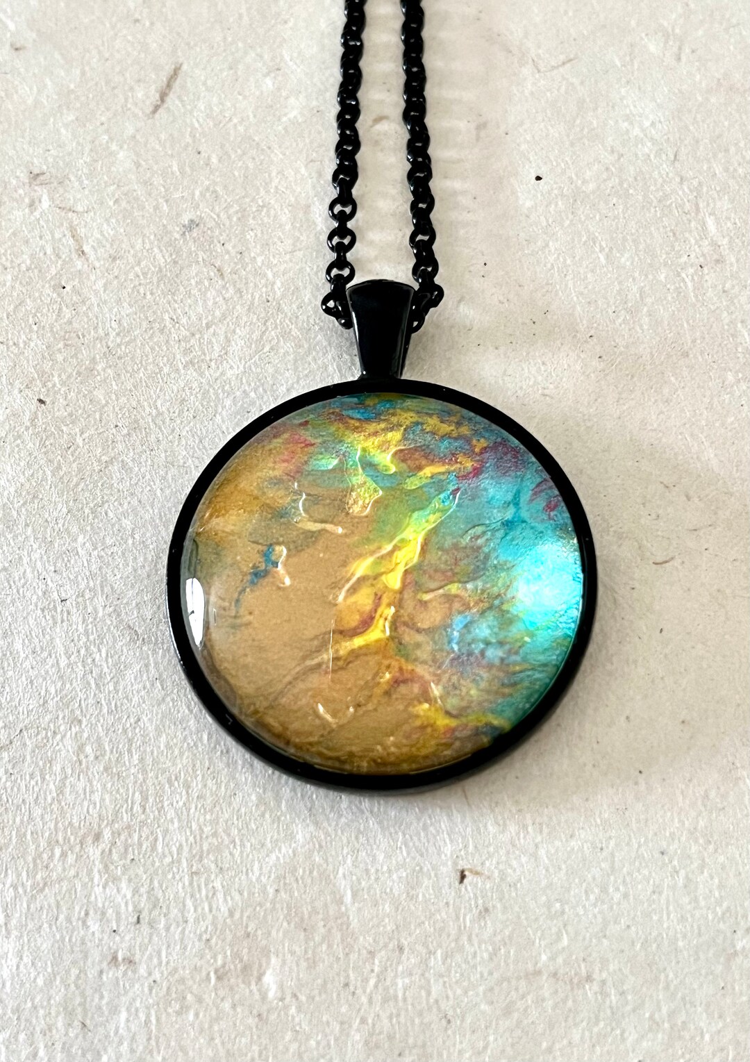 Metallic Abstract Art Glass Dome Circle Pendant Unique Necklace Fashion ...