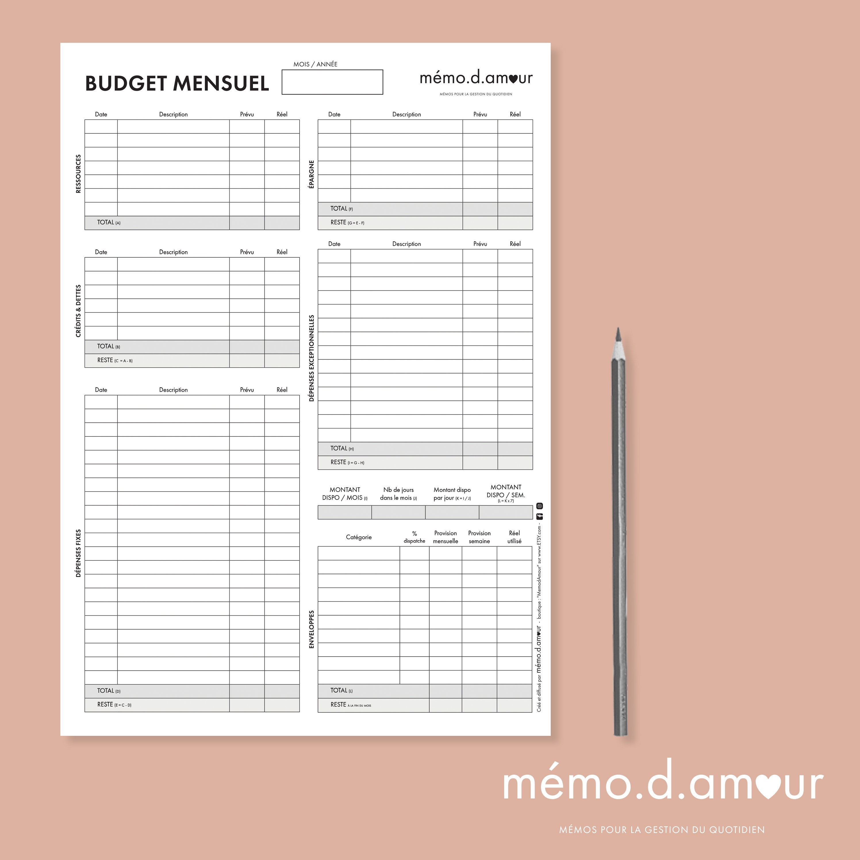Fiche De Gestion De Budget Mensuel Tracker Budget Mémo Financier - Etsy UK