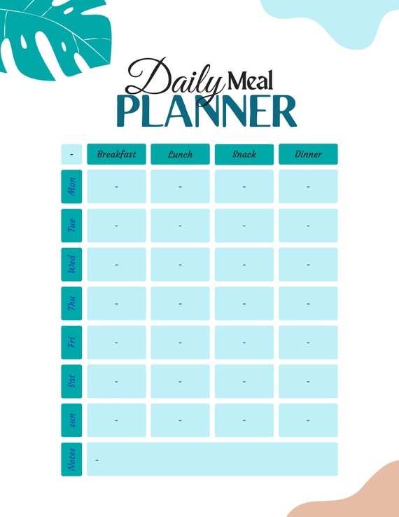 Seaside Theme Daily Meal Planner - Etsy