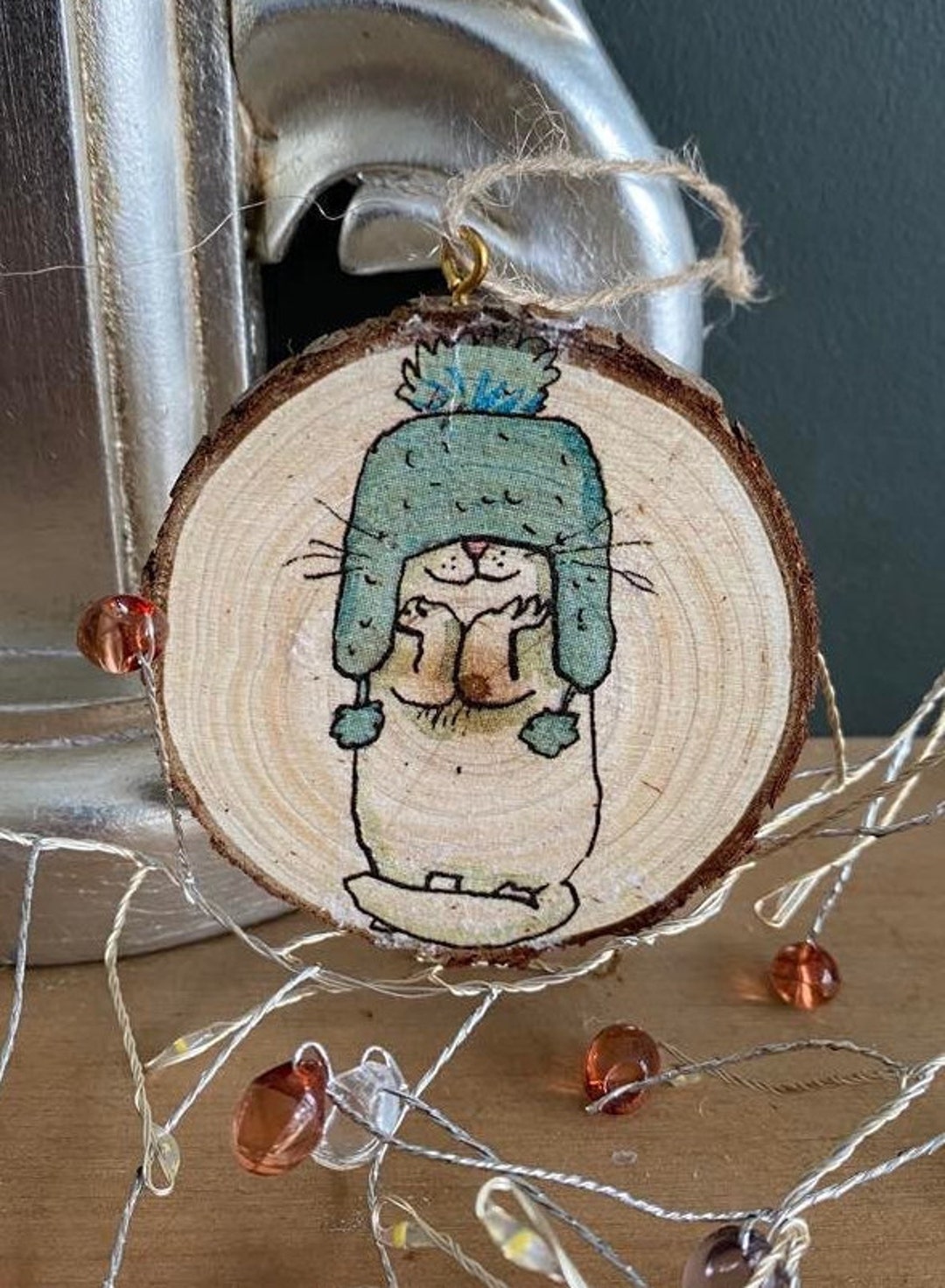 Wooden Slice Cat in Hat Hanging Decoration - Etsy