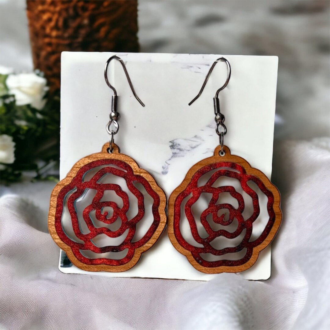 Rose Floral Inlay Earring Nested Bundle Laser Cut File Digital Download ...
