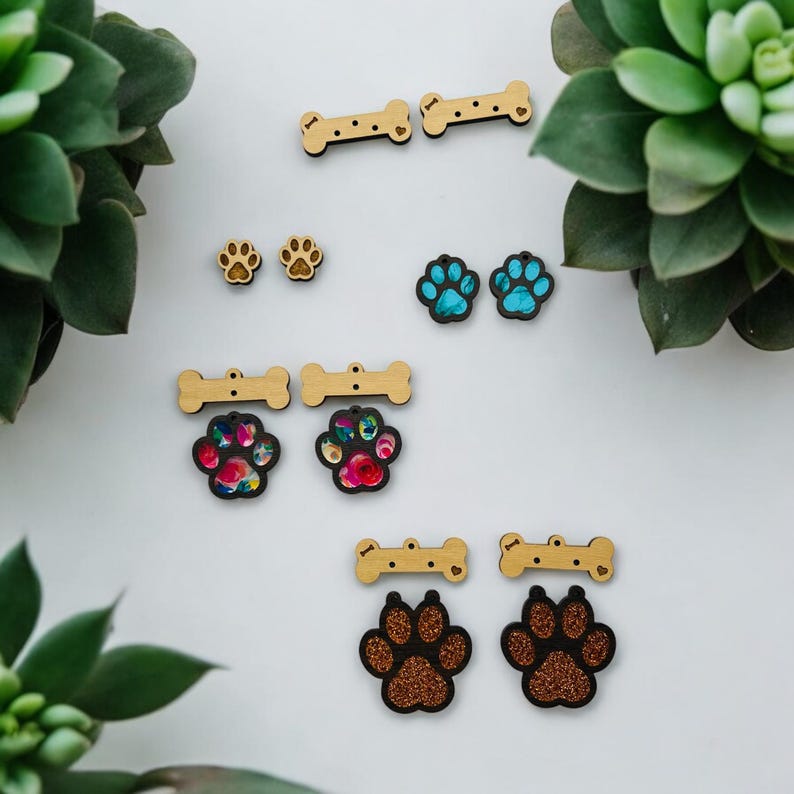 Paw Print Inlay Earring Bundle Laser Cut File Digital Download SVG PDF ...