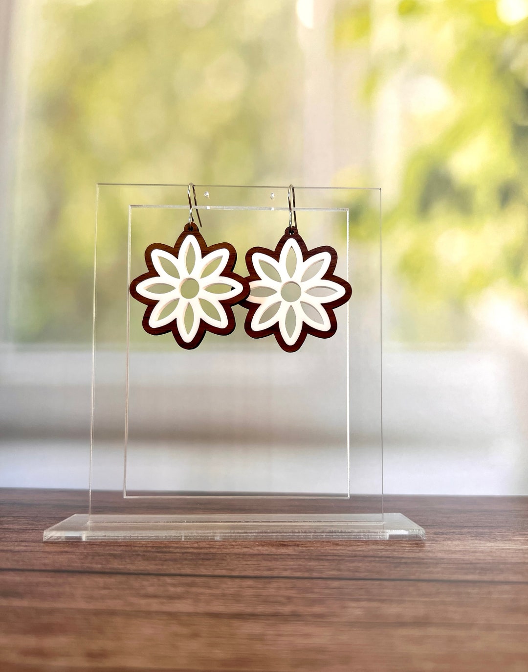 Daisy Sunflower Floral Inlay Earring Laser Cut File Digital Download ...