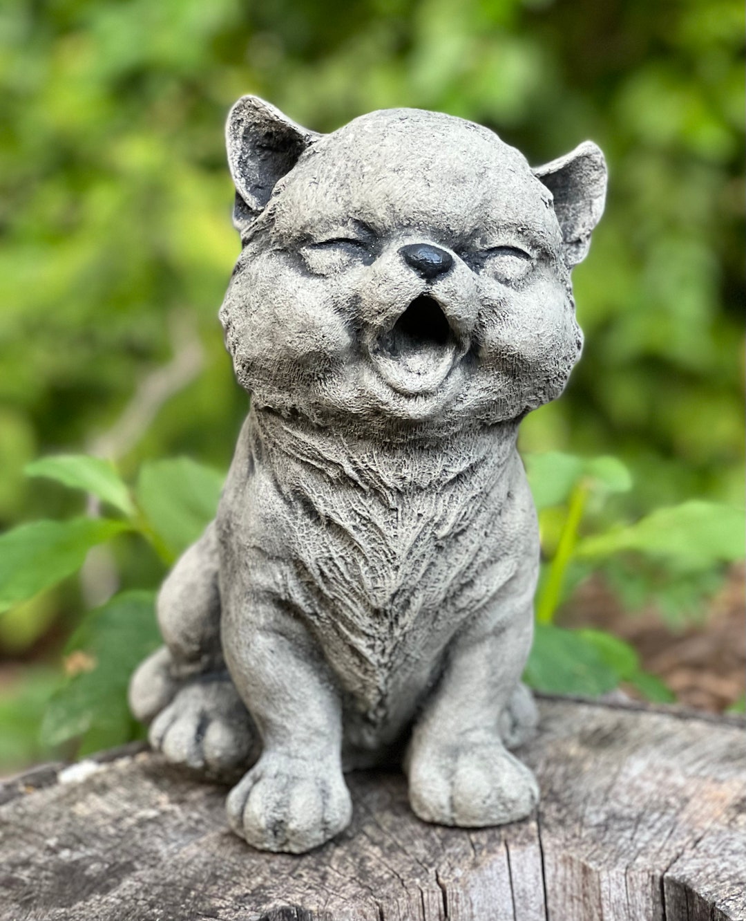 Concrete Smilling Cat Figurine Realistic Cat Statue Happy Cat Figurine ...