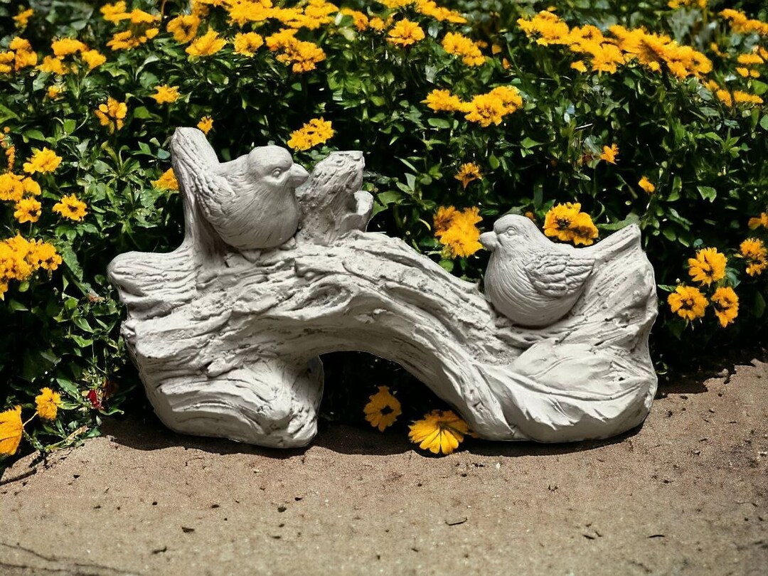 Two Sitting Bird on Branch Statue Handmade Two Cardinal Birds on Log ...