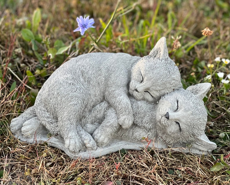 Stone Cats Statue Sleeping Cat Figurine Cat Memorial Statue - Etsy