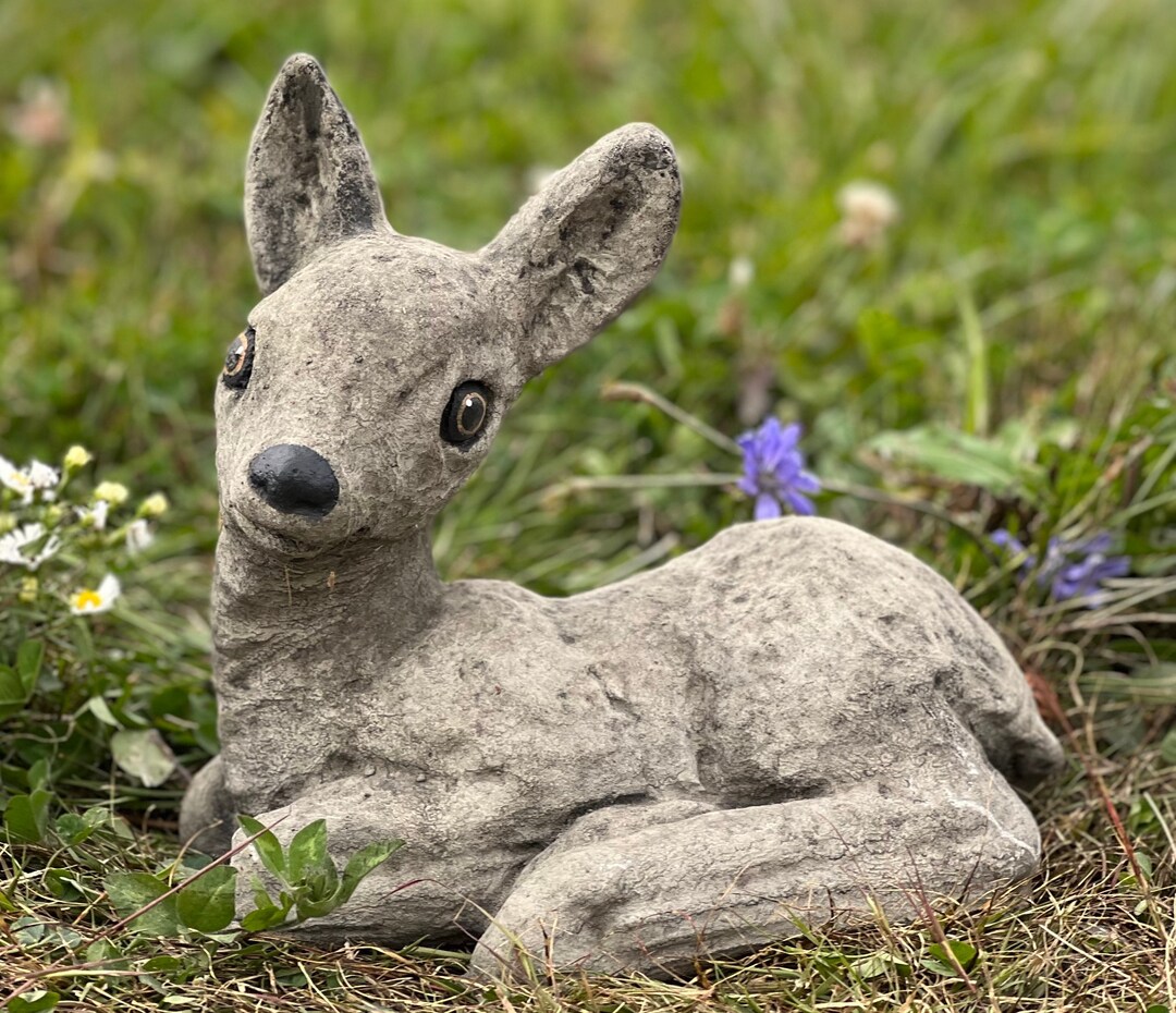 Deer Baby Fawn Lying Backyard Decoration Outdoor Sculpture Hand Carved ...