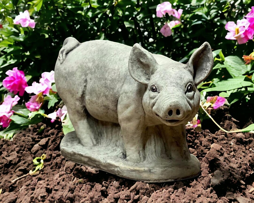 Standing Piglet Statue Massive Farm Figurine Concrete Outdoor Sculpture ...