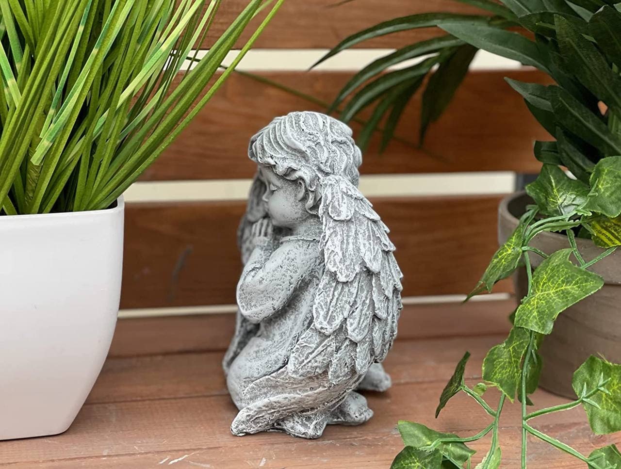 Praying Angel Figurine Kneeling Male Angel Statue Concrete - Etsy