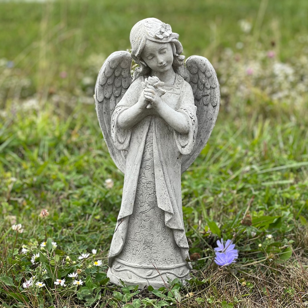 Angel Standing Holding Flowers Guardian Angel Statue Concrete Angel ...