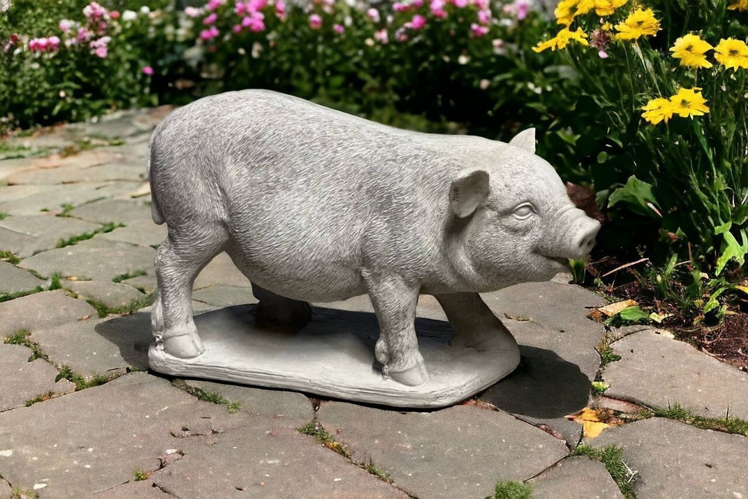 Massive Potbelly Statue Standing Pig on Base Figure Concrete Garden ...