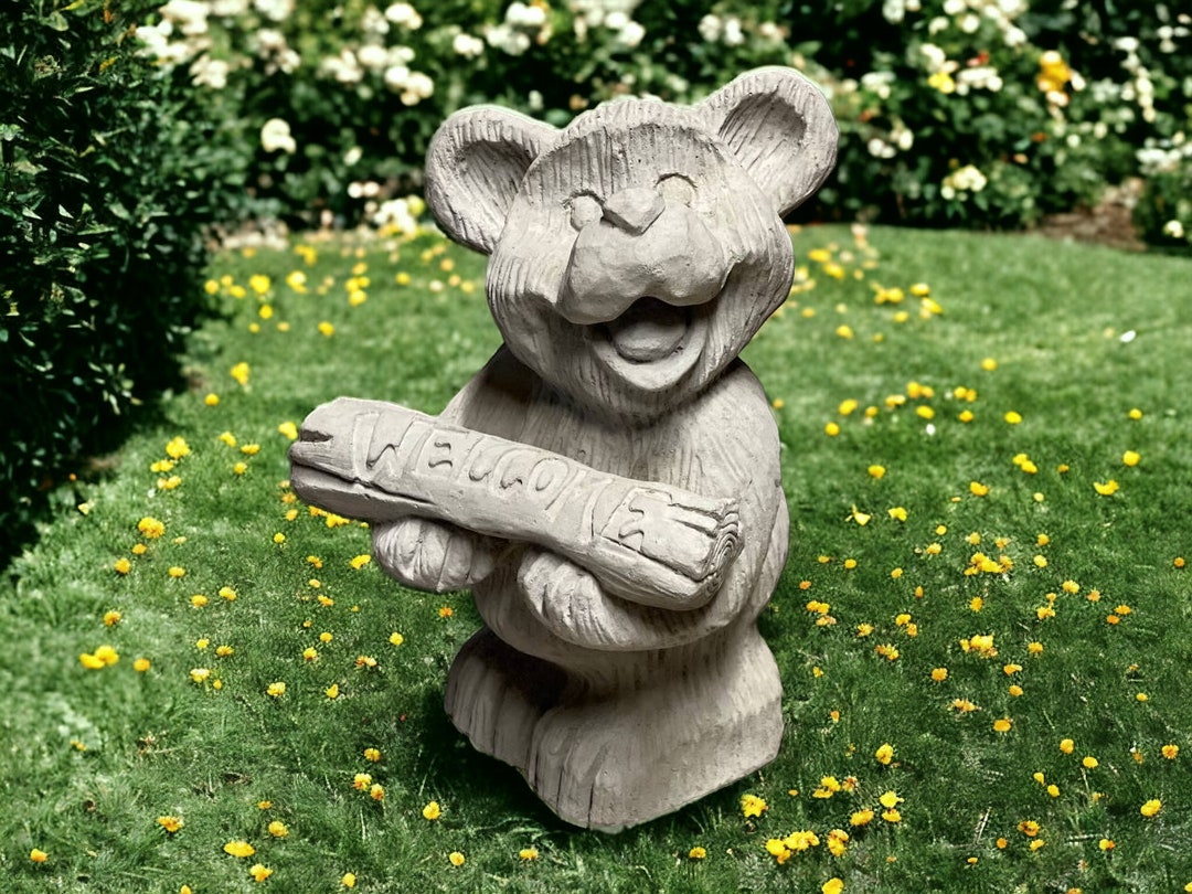Concrete Welcome Statue Happy Welcome Stump Figurine Front - Etsy