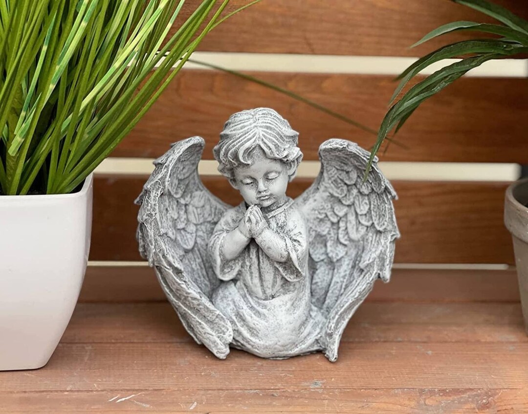 Praying Angel Figurine Kneeling Male Angel Statue Concrete - Etsy