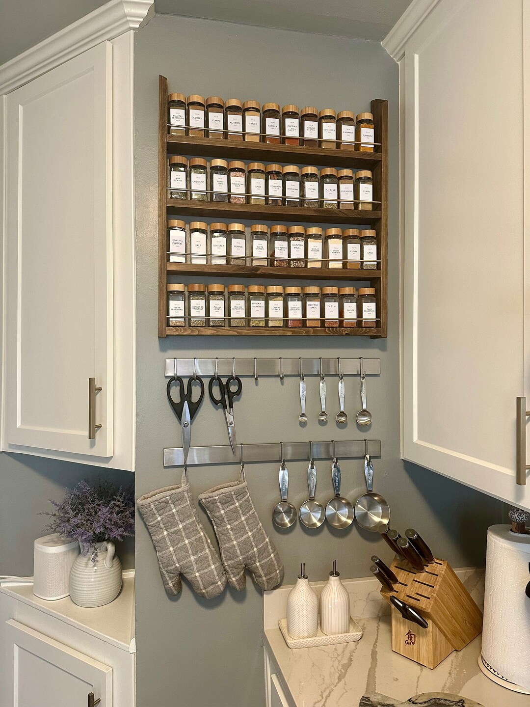 18 Wide Classy Brass Rod Spice Rack Unique 1-8 Shelf Wall Mounted ...