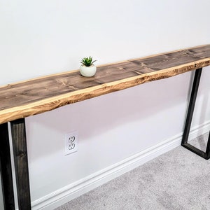 Solid Wood Narrow Live Edge Console Table With Wooden Legs | Rustic ...