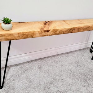 7 Narrow Maple Live Edge Bench With Hairpin Legs Solid Ash Hardwood ...