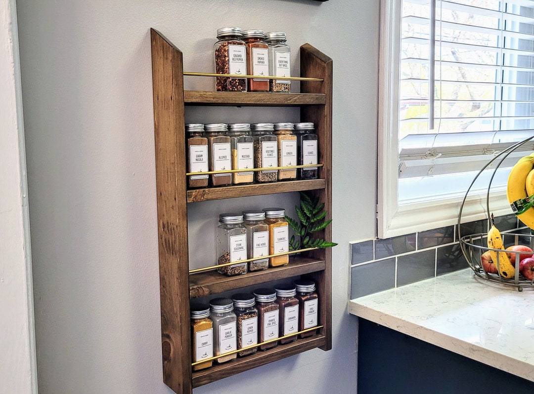 Free Delivery 13 Wide Brass Rod Spice Rack Wall Mounted or Countertop ...