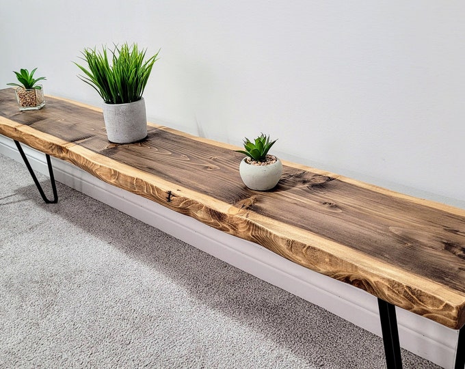 Low Console Table Made From Reclaimed Oak in Wabi Sabi, Rustic Style. Low Wood Slab Bench ...