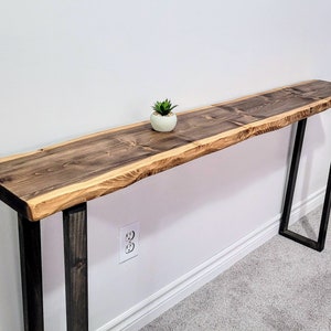 Solid Wood Narrow Live Edge Console Table With Wooden Legs | Rustic ...