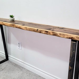 Solid Wood Narrow Live Edge Console Table With Wooden Legs Rustic Modern Entryway Mud Room ...
